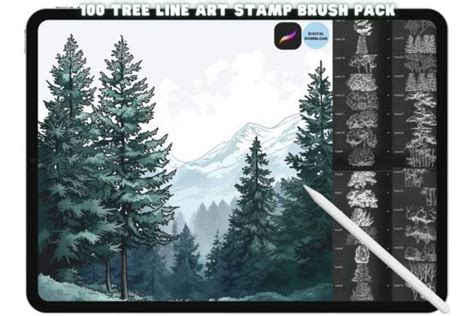 Procreate Tree Landscape Brush Stamp Set Graphic By Kraftcake Creative Fabrica