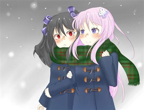 Nepgear And Uni Scarf Sharing Neptunia Rwholesomeyuri