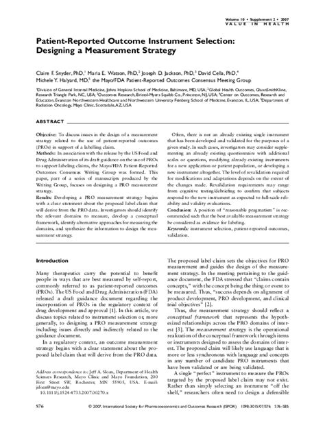 Pdf Patient Reported Outcome Instrument Selection Designing A Measurement Strategy