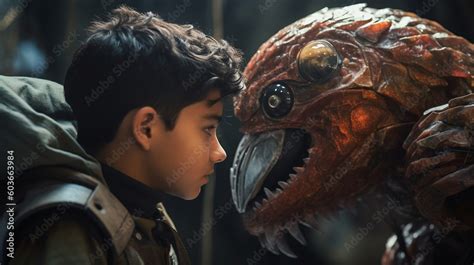 Generative Ai Young Teenage Boy Meeting Alien To Planet Earth Stock