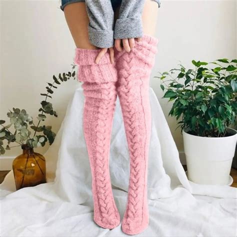 Buy Thick Cable Knit Thigh High Socks Pink Fabulous Bargains Galore