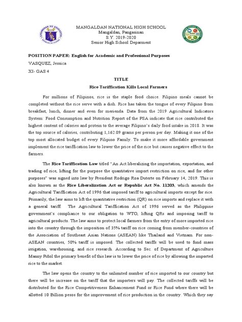 Position Paper English For Academic And Professional Purposes Pdf