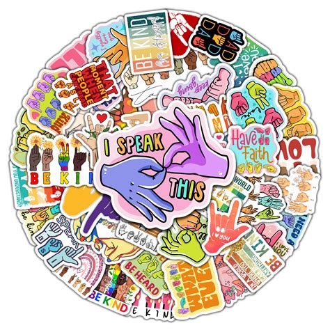 Bigzoro Pack 50 Pcs Asl Stickers American Sign Language Vinyl Decals Waterproof