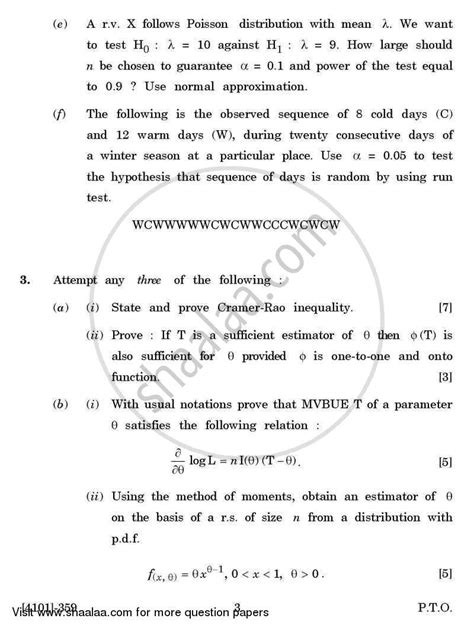 Mathematical Statistics General Paper 3 Statistical Inference 2011 2012 Ba Statistics 3rd Year