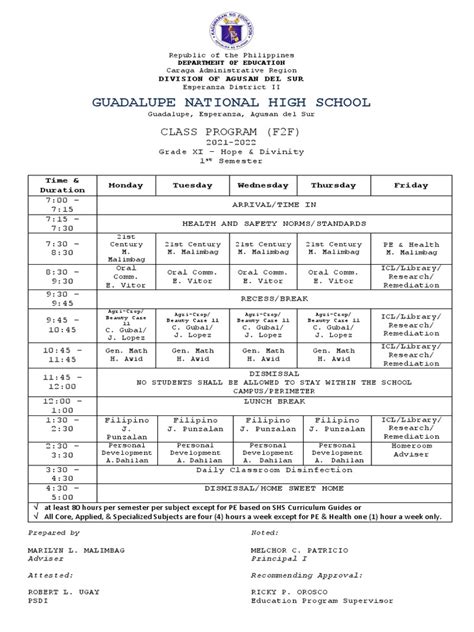 Class Program G11 Level Pdf Academic Term