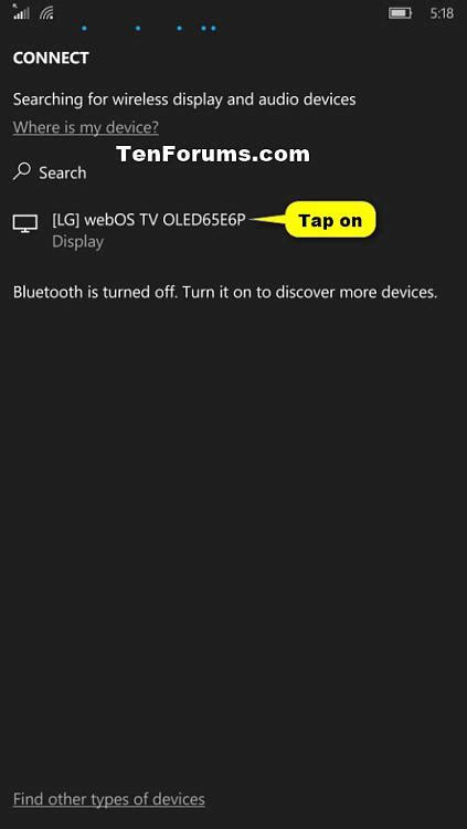 Connect To Wireless Display With Miracast On Windows 10 Mobile Phone Tutorials
