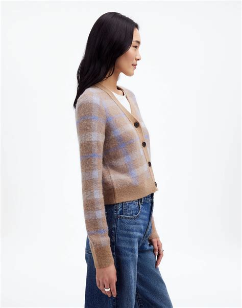 Alpaca Blend V Neck Cardigan In Plaid Madewell