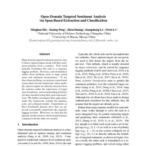 Open Domain Targeted Sentiment Analysis Via Span Based Extraction And Classification Acl Anthology