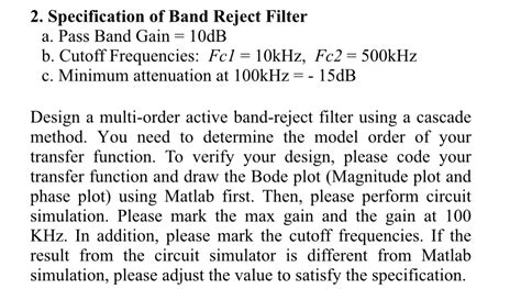 2 Specification Of Band Reject Filter A Pass Band
