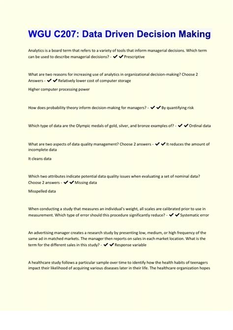 WGU C Data Driven Decision Making Exam Solved Correct WGU C Data Driven