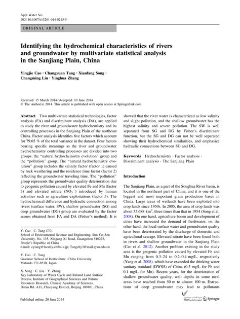 Pdf Identifying The Hydrochemical Characteristics Of Rivers And Groundwater By Multivariate