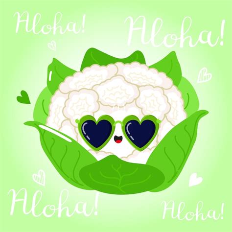 Cute Funny Cauliflower Character Aloha Card Premium Vector