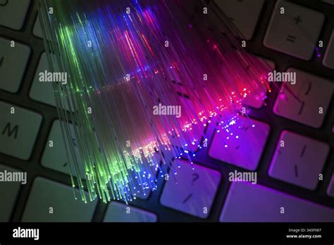 Colourful Optic Fibers Illuminated On Keyboard High Speed Internet