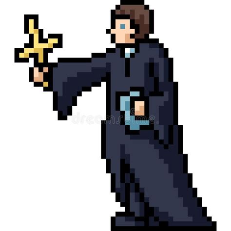 Pixel Art Priest Cross Exorcist Stock Vector Illustration Of Priest