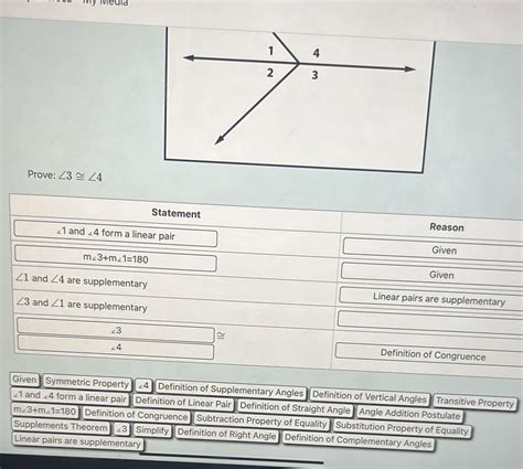 Solved Mỹ Media Prove ∠ 3≌ ∠ 4 Erty ∠4 Definition Of Supplementary