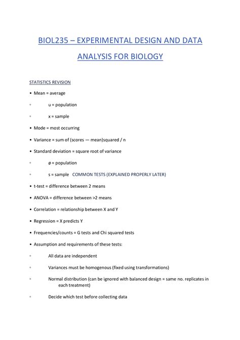 Stats And Experimental Design In Biology Mean Mode Variance Sd And