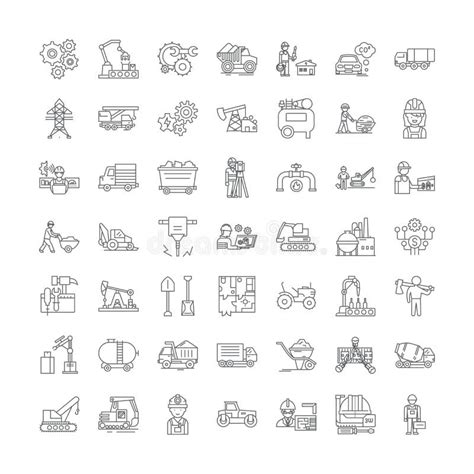 Mining Linear Icons Signs Symbols Vector Line Illustration Set Stock Vector Illustration Of