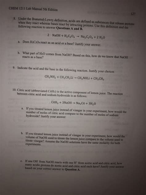 Solved Chem 1211 Lab Manual 5th Edition 126 Post Lab