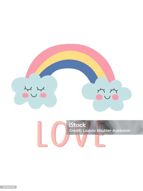 손으로 그린 무지개와 독특한 글자 사랑 포스터 귀여운 아이 보육 인쇄 장식 베이비 샤워 카드 벽지 인쇄 직물 포장 의류사랑스러운 만화 무지개 벡터 일러스트레이션 0명에 대한