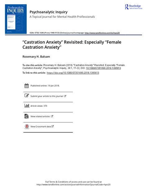 2018 Castration Anxiety Revisited Especially Female Castration