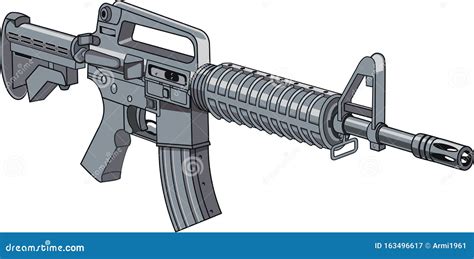 M16 Assault Rifle Machine Gun With Grenade Launcher Vector Illustration