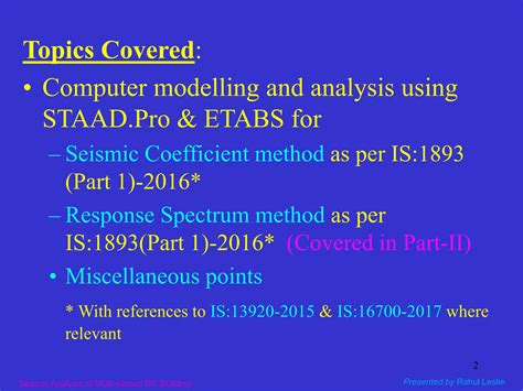 Part I Seismic Analysis Design Of Multi Storied Rc Buildings Using Staad Pro And Etabs According