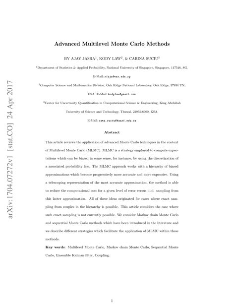 Pdf Advanced Multilevel Monte Carlo Methods