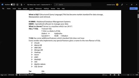 Sql Class 1 Youtube
