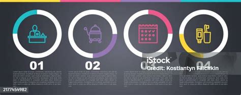 호텔 리셉션 데스크 설정 라인 트레이 예약 캘린더 및 칫솔과 치약으로 덮여 있습니다 비즈니스 인포 그래픽 템플릿 벡터 0명에 대한 스톡 벡터 아트 및 기타 이미지 Istock