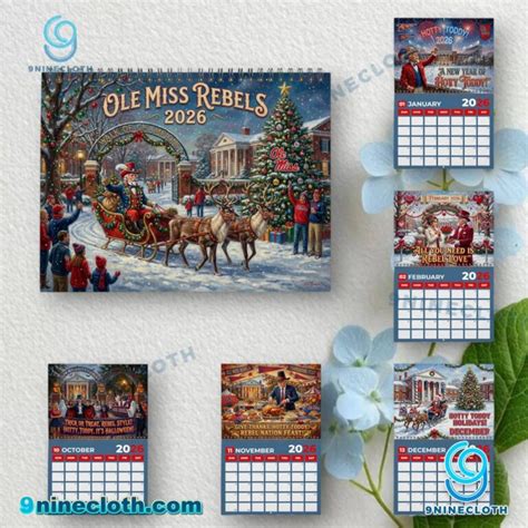 Ole Miss Rebels Ncaa Team Wall Calendar 2026 9ninecloth