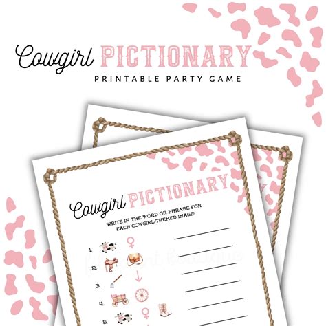Cowgirl Printable Pictionary Cowgirl Game Cowgirl Party Cowgirl