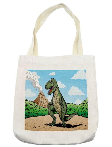 Dinosaur Tote Bag Giant Lizard T Rex On Active Volcano Untouched