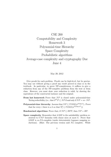 Polynomial Time Hierarchy Computability And Complexity Homework Docsity