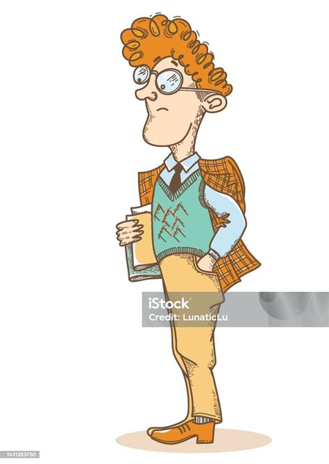 안경과 고전적인 영국 정장을 입은 똑똑한 청년 학생 흰색에 고립 된 벡터 손으로 그린 색상 스타일 그림 교육에 대한 스톡 벡터 아트 및 기타 이미지 Istock