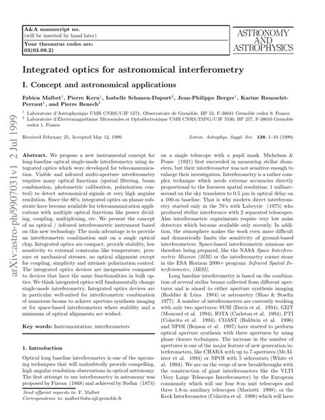 Pdf Integrated Optics For Astronomical Interferometry I Concept And
