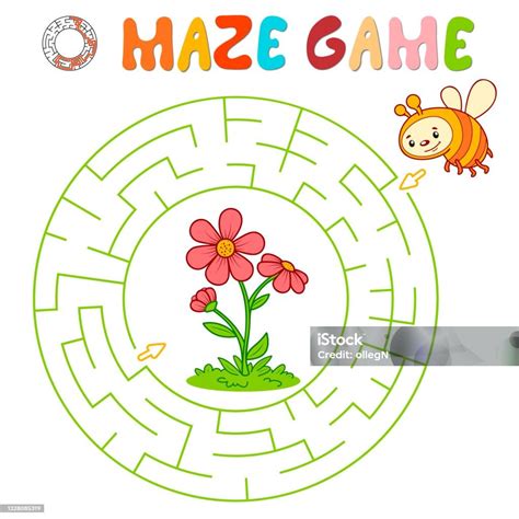 아이들을위한 미로 퍼즐 게임 꿀벌과 원 미로 또는 미로 게임 벡터 일러스트레이션 꽃 식물에 대한 스톡 벡터 아트 및 기타 이미지 꽃 식물 벌 0명 Istock
