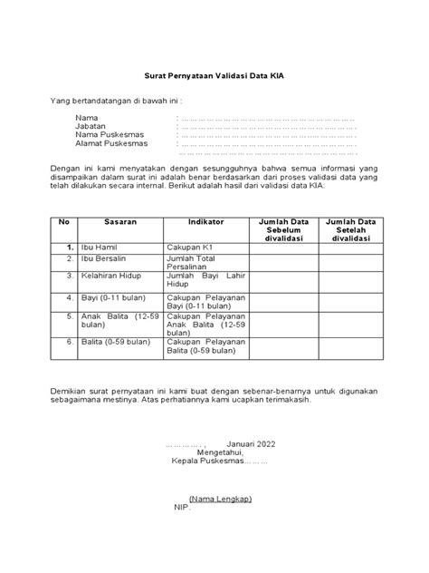 Surat Pernyataan Validasi Data 2022 Pdf