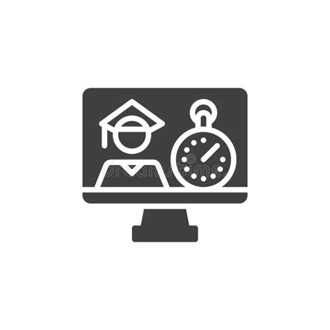 A Computer Screen With Student And Stopwatch Vector Icon Stock