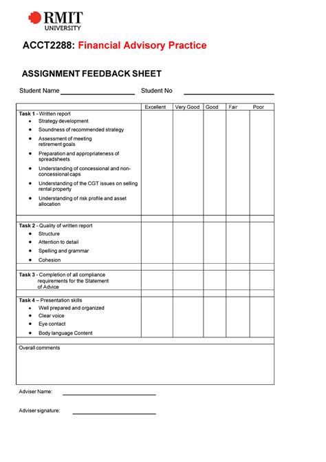Assignment Feedback Sheet Acct2288 Financial Advisory Practice Assignment Feedback Sheet