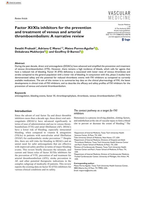 Solution Prakash Et Al 2023 Factor Xi Xia Inhibitors For The Prevention And Treatment Of Venous