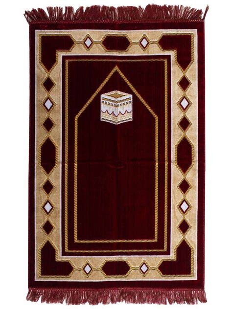 Red Islamic Prayer Rug With Kaaba Design