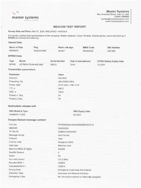 23 Epirb Beacon Annual Test And Certificate 07032024 Pdf