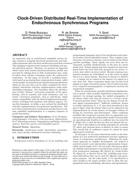 pdf clock driven distributed real time implementation of endochronous synchronous programs
