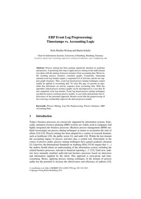 Pdf Erp Event Log Preprocessing Timestamps Vs Accounting Logic