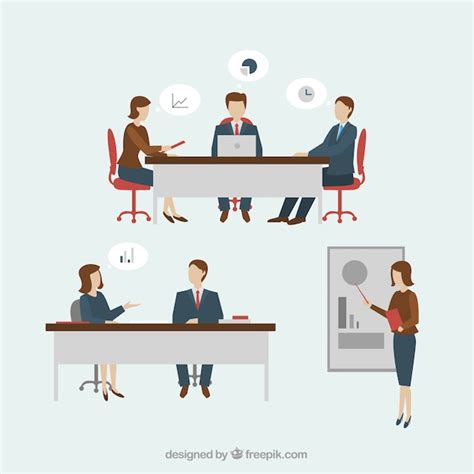 플랫 스타일로 일하는 직원 무료 벡터