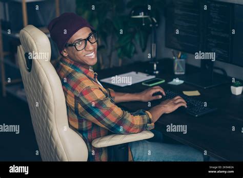 Profile Photo Of Cheerful Handsome Guy Sitting Chair Keyboard Typing