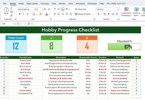 Hobby Progress Checklist Pk An Excel Expert