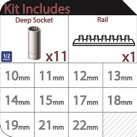 Husky 1 2 In Drive Deep Sae Mm Socket Set 22 Piece The Home Depot