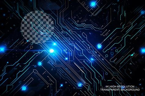 투명한 배경에 추상적인 미래의 전자 회로의 2d 일러스트레이션 프리미엄 Ai 생성 Psd