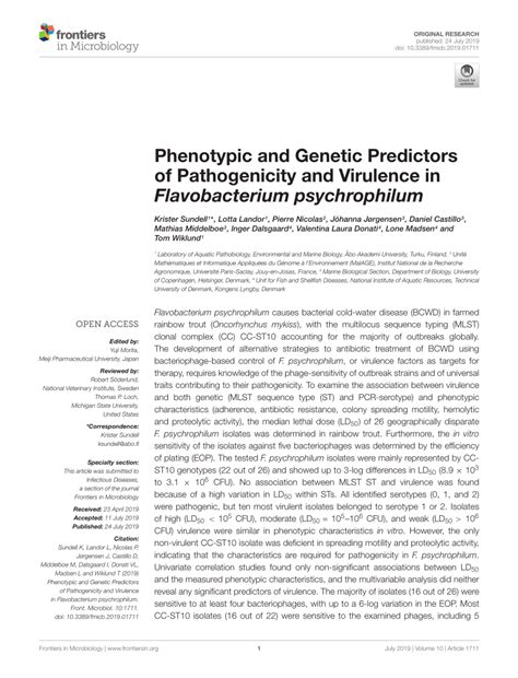 Pdf Phenotypic And Genetic Predictors Of Pathogenicity And Virulence